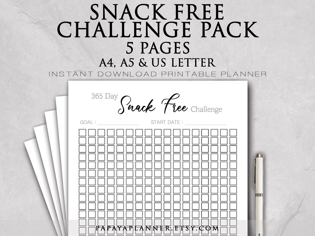Snack Free Challenge - Printable Planner, Fitness Template, Digital ...