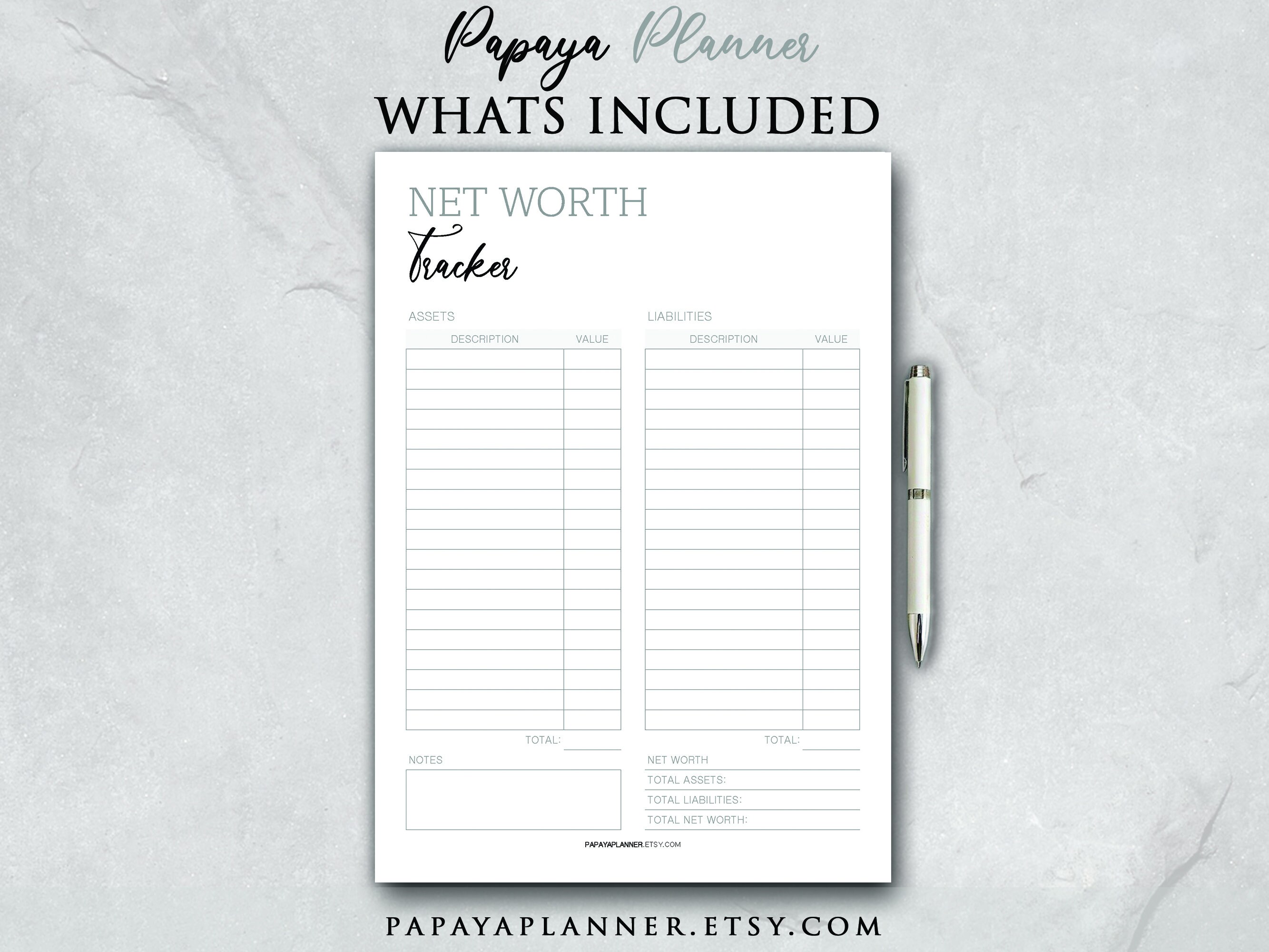 Net Worth Tracker Printable Planner, Financial Template, Bill Plan ...