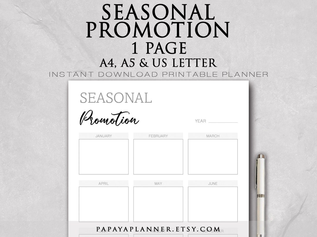 Seasonal Promotion Planner - Printable Planner, Business Template ...