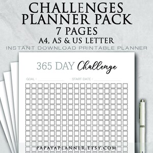 Challenges Pack Printable Planner, Productivity Planner, Habit Tracker ...