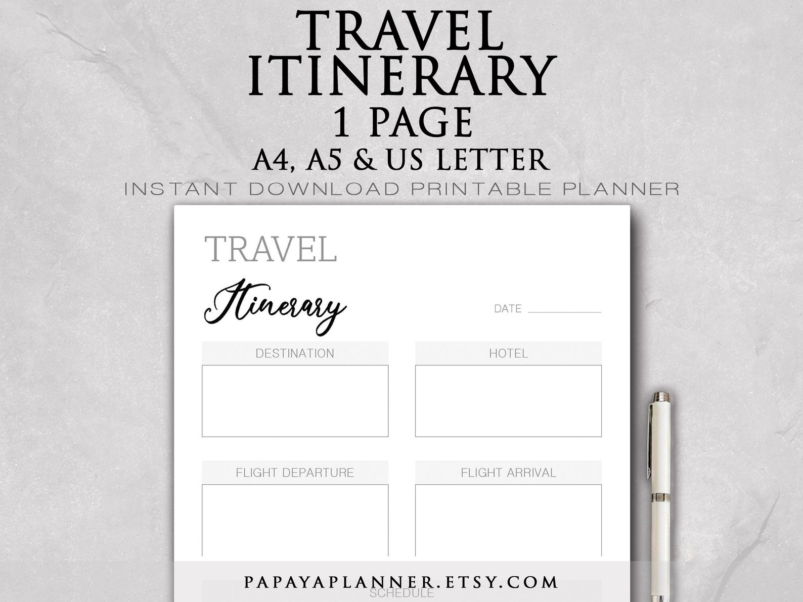 Travel Itinerary - Printable Planner, Personal Planner, Leisure Planner ...