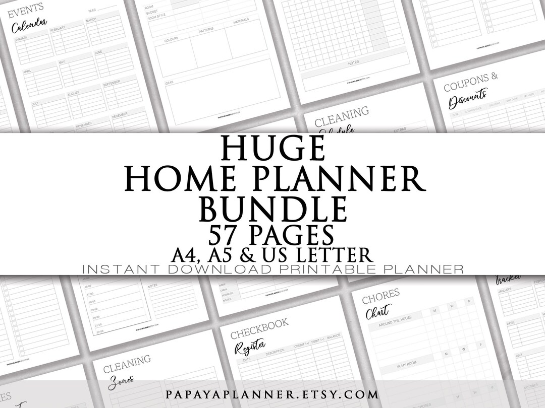 Huge Home Planner Set - 57 Pages - Printable Planner, Personal Planner ...