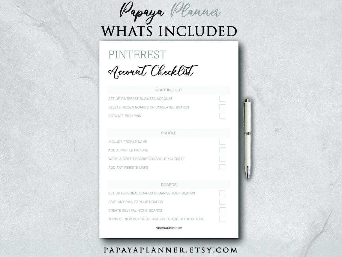 Pinterest Account Checklist Printable Planner, Personal Planner, Social ...