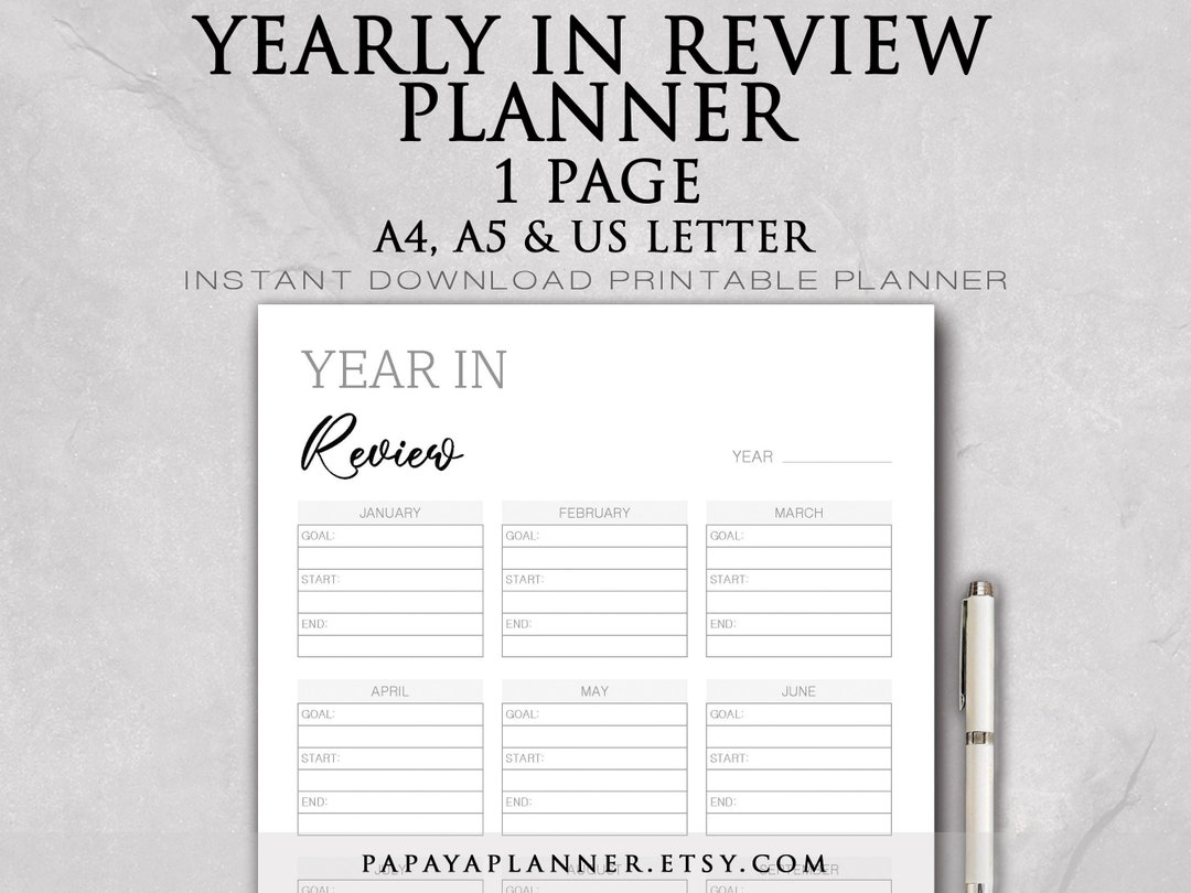 Year in Review Planner - Printable Planner, Productivity Planner, Habit ...