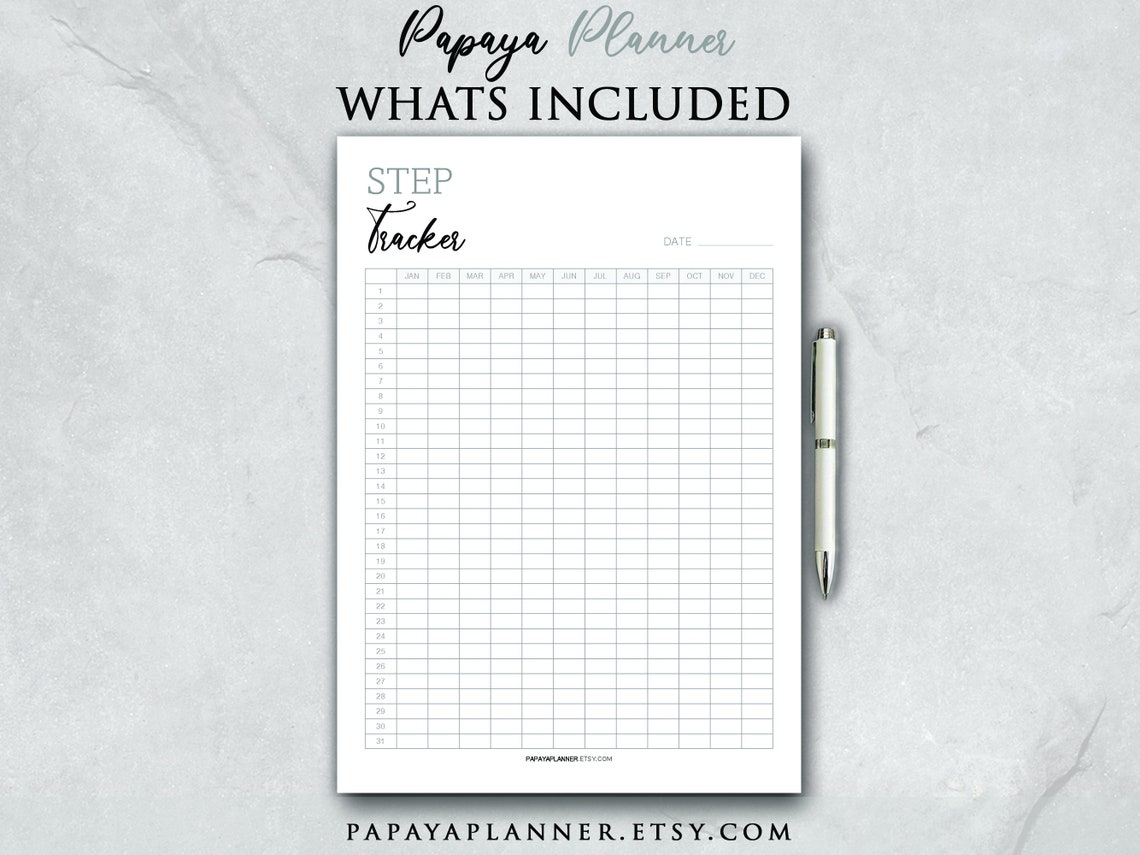 Yearly Step Tracker Printable Planner, Fitness Template, Meal Plan ...