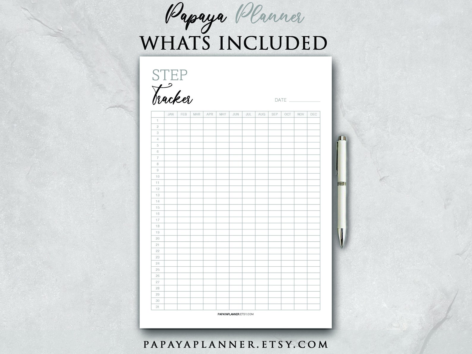 Yearly Step Tracker Printable Planner, Fitness Template, Meal Plan ...