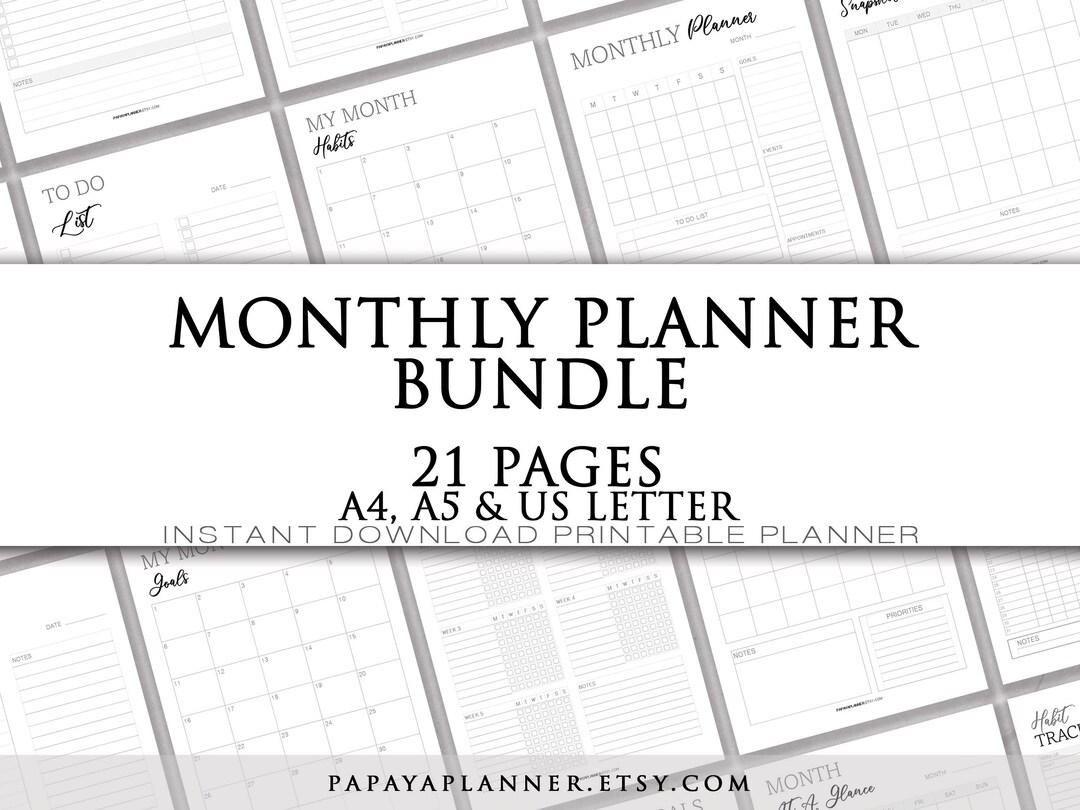 Monthly Planners Set - 21 Pages - Printable Planner, Personal Planner ...