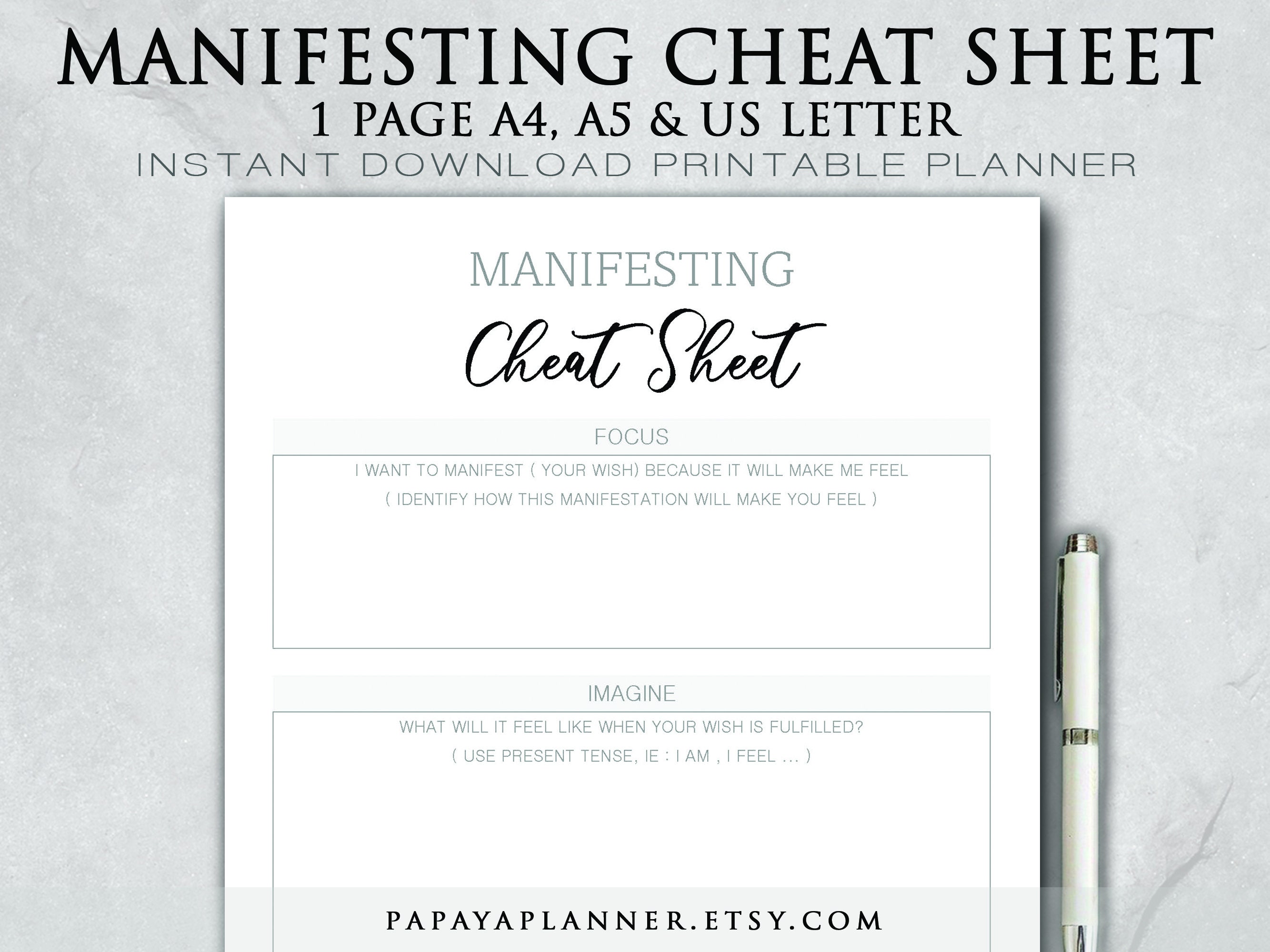 Manifesting Cheatsheet Printable Planner, Personal Planner, Self ...