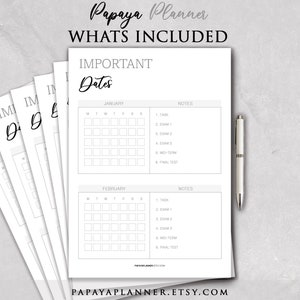 Important Dates Pack - Printable Planner, Education Template, Study ...