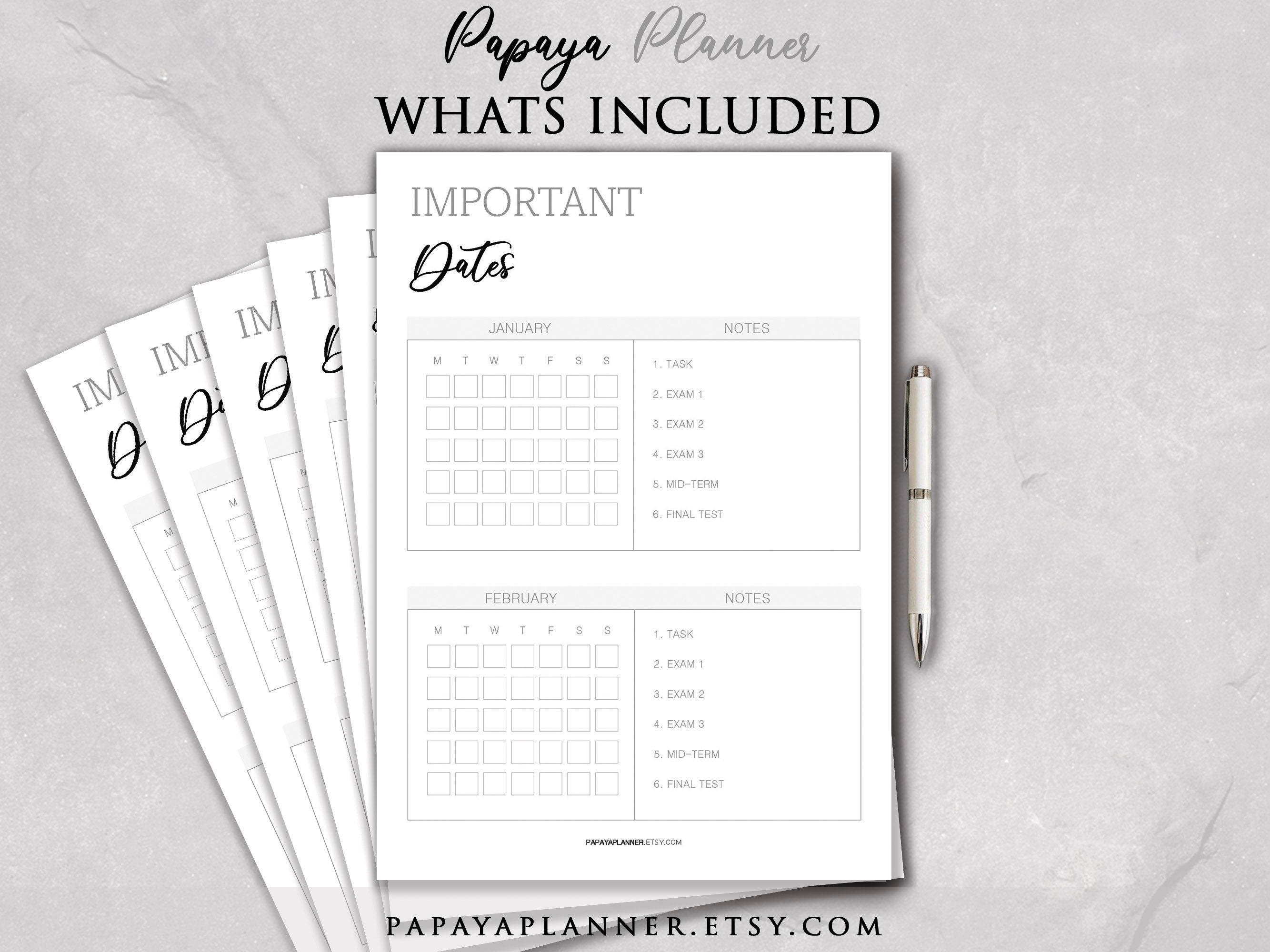 Important Dates Pack - Printable Planner, Education Template, Study ...