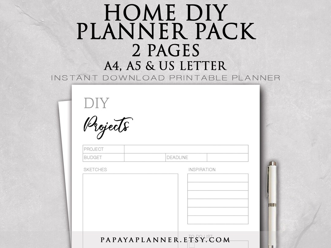 DIY Project Planner - Printable Planner, Household Planner, Personal ...