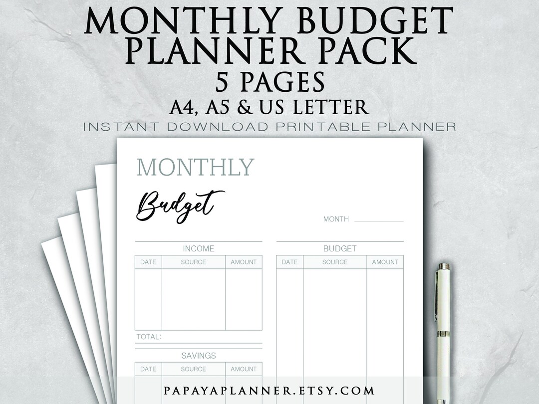 Monthly Budget Pack Printable Planner, Financial Template, Spending Log ...