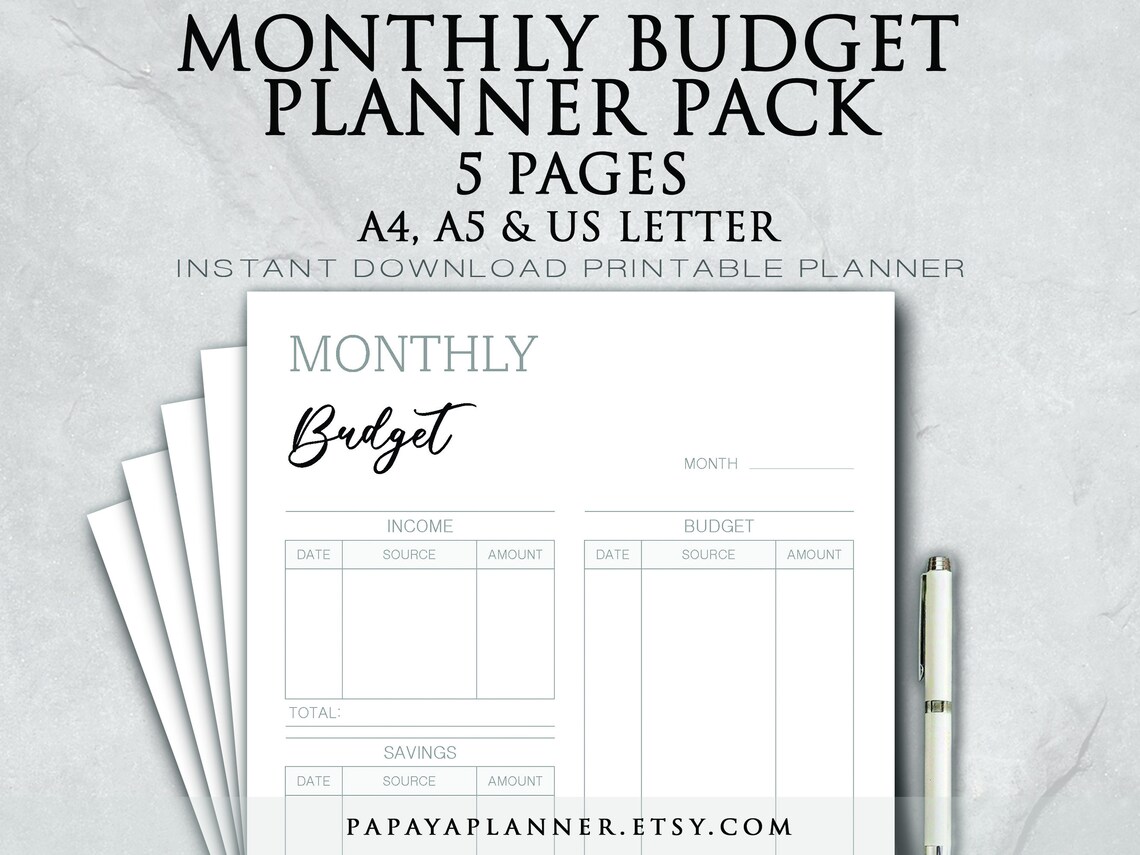 Monthly Budget Pack Printable Planner, Financial Template, Spending Log ...