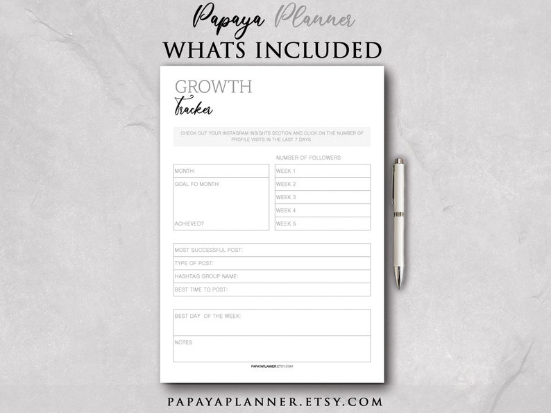 Growth Tracker - Printable Planner, Personal Planner, Social Media ...