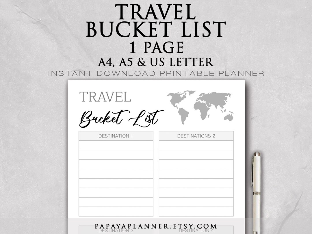 Travel Bucketlist - Printable Planner, Personal Planner, Leisure ...