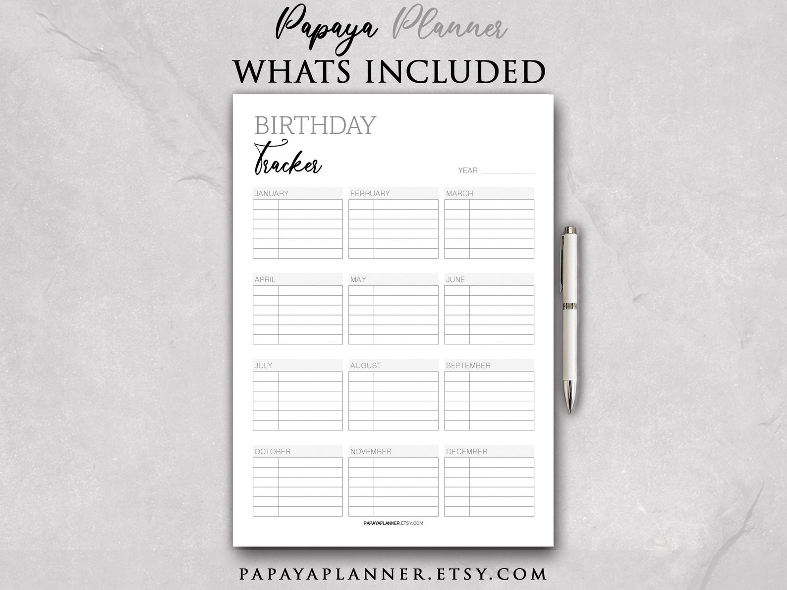 Birthday Tracker - Printable Planner, Household Planner, Personal ...