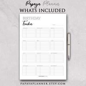 Birthday Tracker - Printable Planner, Household Planner, Personal ...