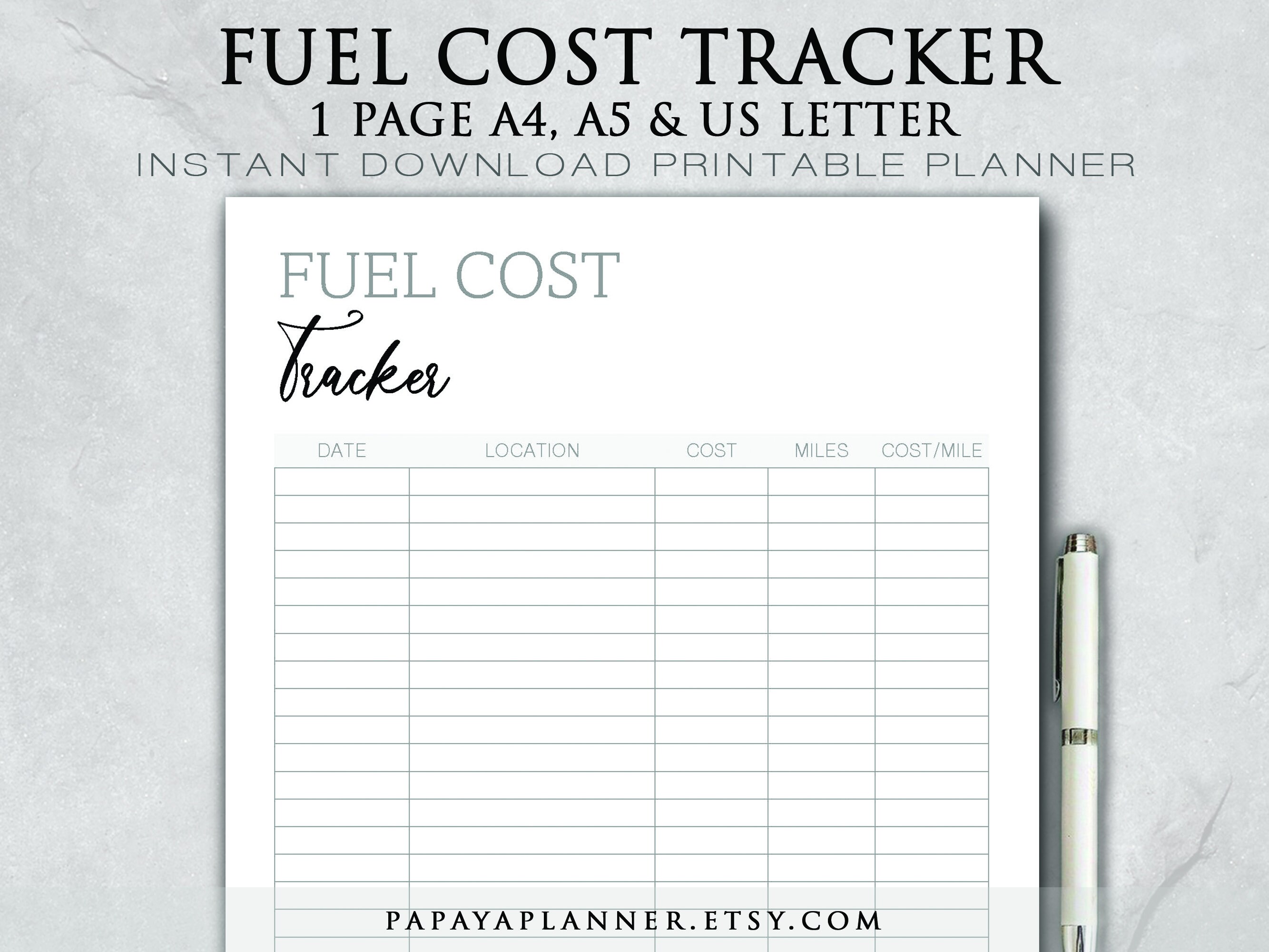 Fuel Cost Tracker Printable Planner, Household Planner, Personal ...