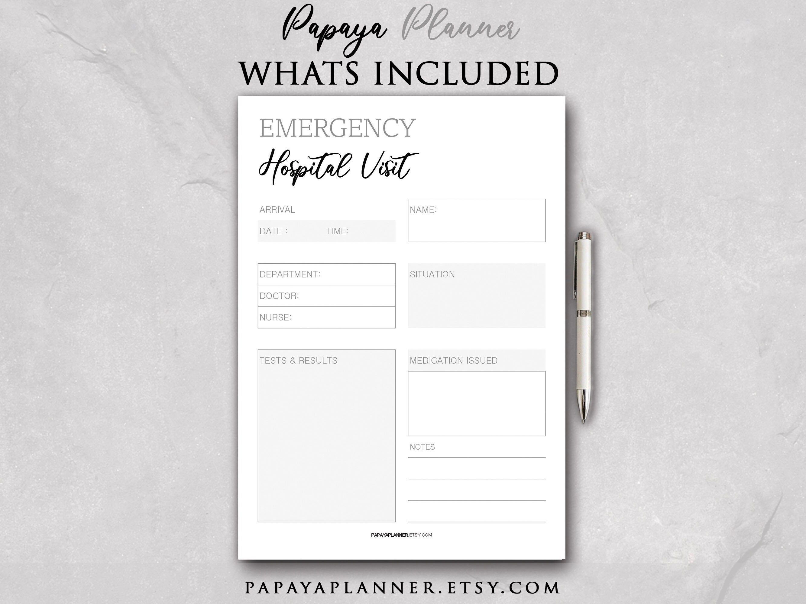 Emergency Hospital Visit - Printable Planner, Health Planner, Wellness ...