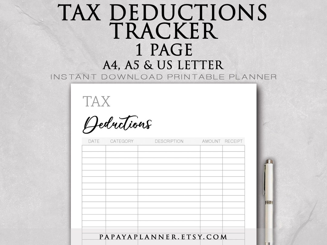 Tax Deductions - Printable Planner, Financial Template, Bill Plan ...