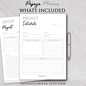 Student Project Planners - Printable Planner, Education Template, Study ...