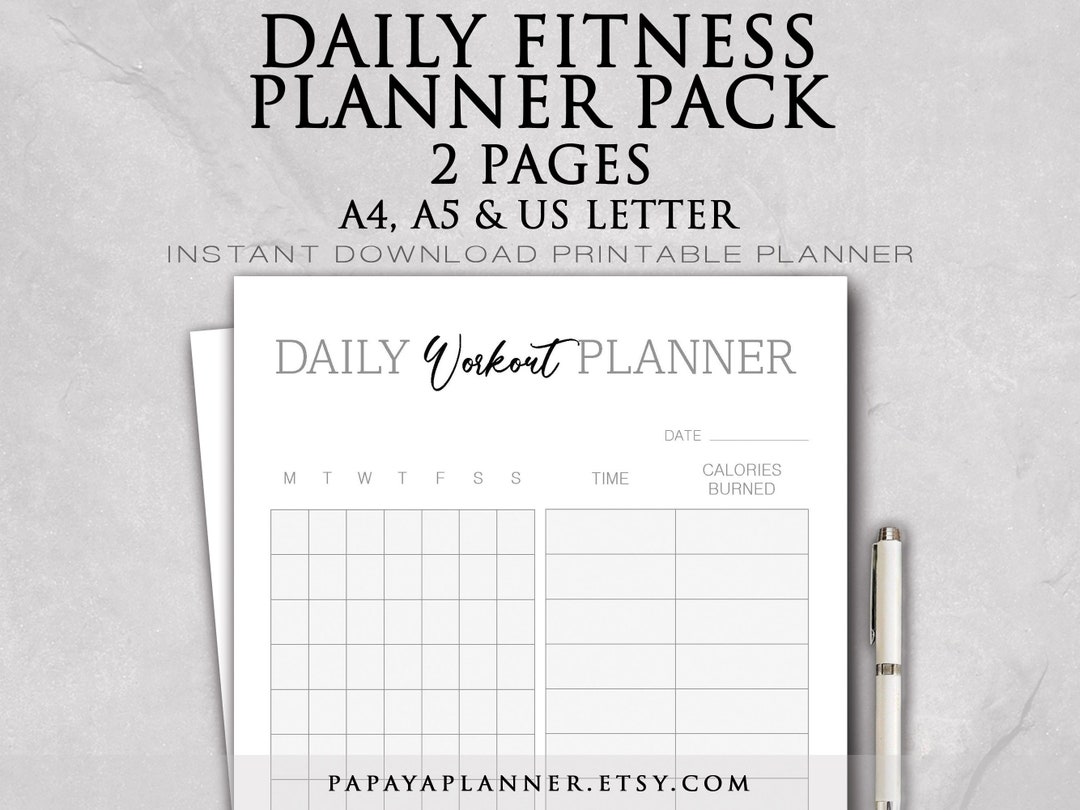 Daily Fitness Planner - Printable Planner, Fitness Template, Meal Plan ...