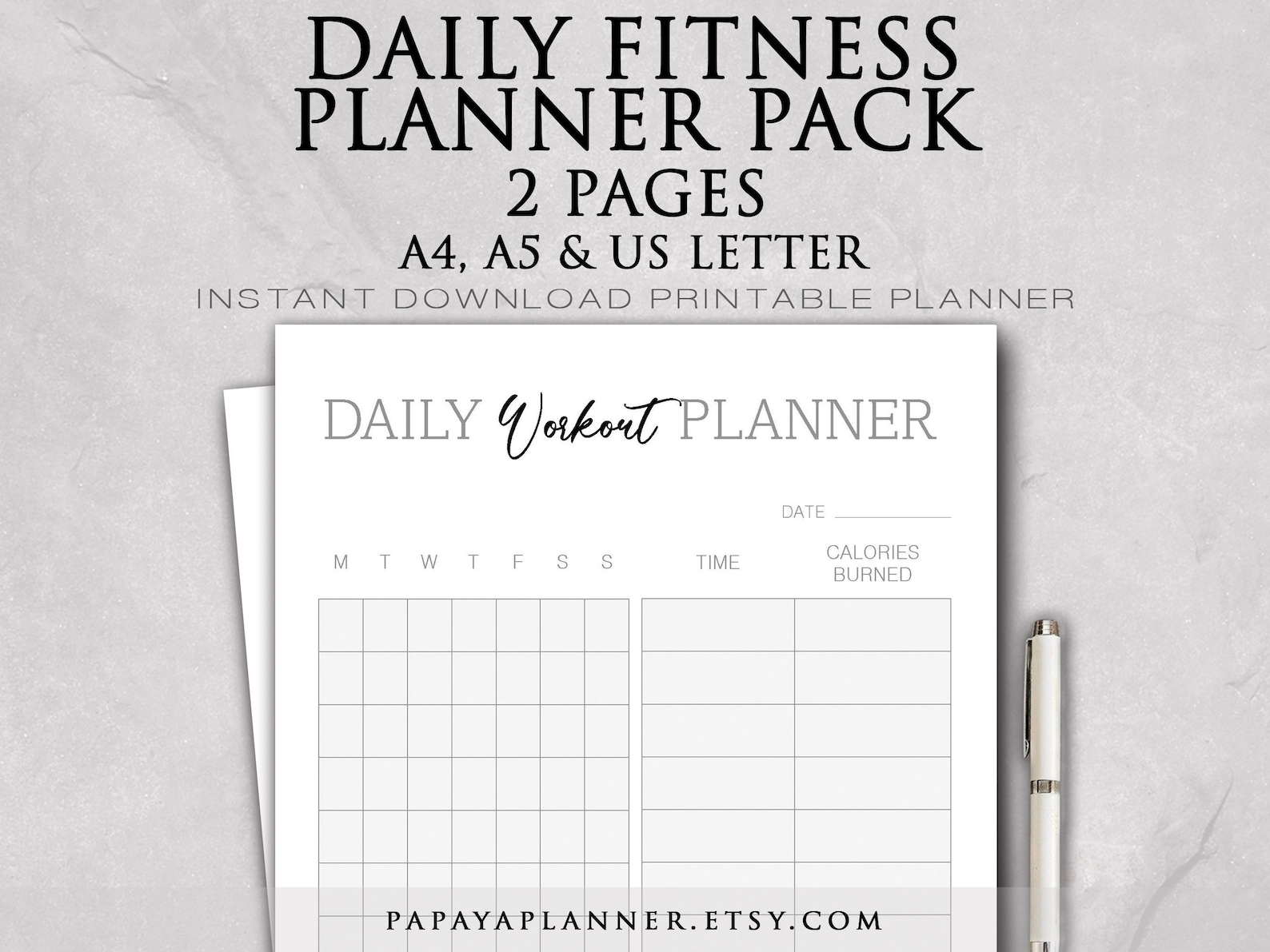 Daily Fitness Planner - Printable Planner, Fitness Template, Meal Plan ...