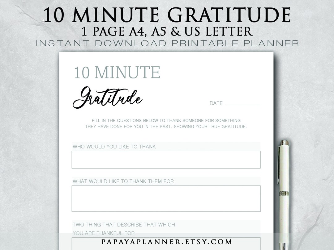 10 Minute Gratitude Printable Planner, Personal Planner, Self ...