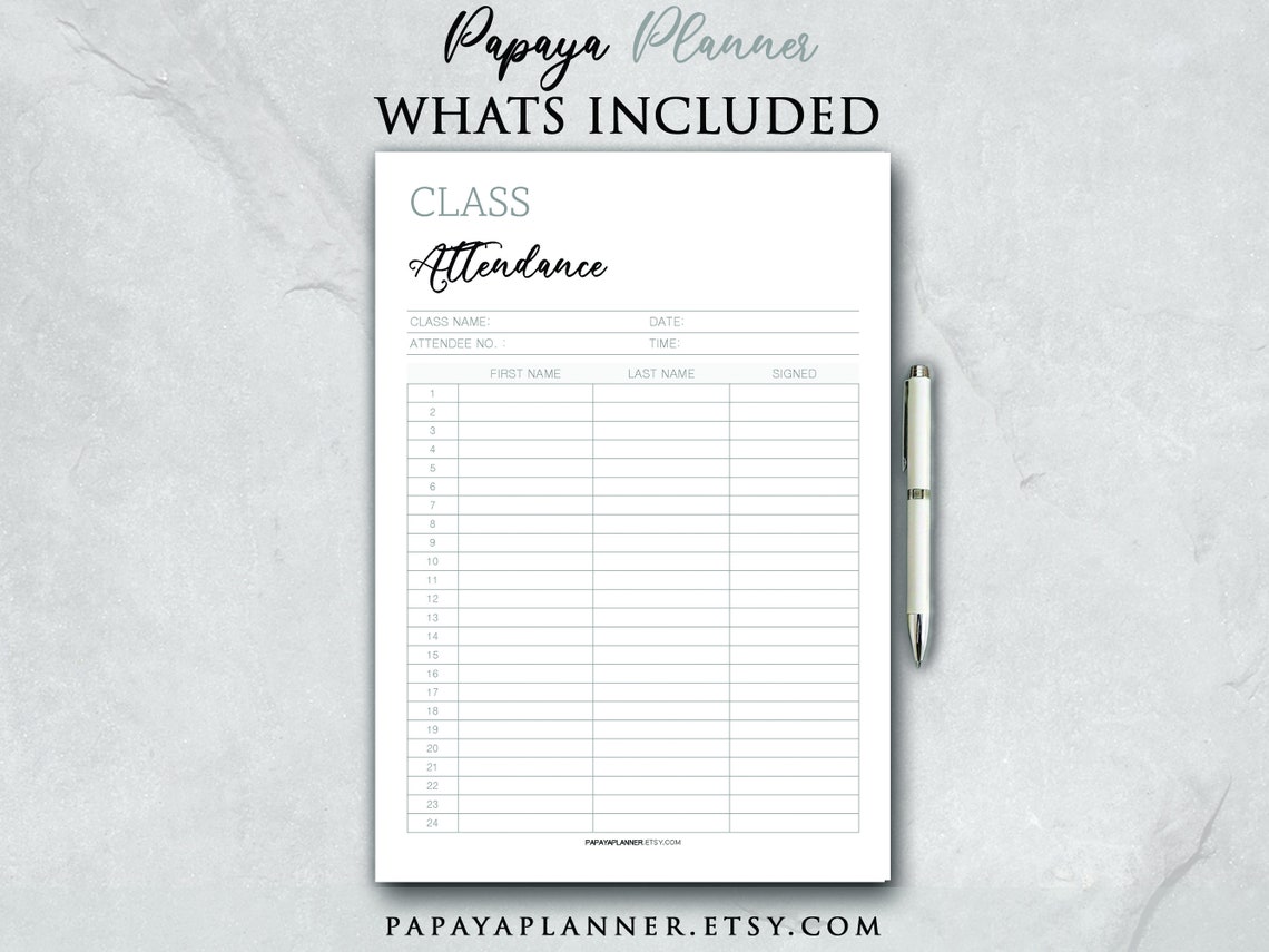 Class Attendance Tracker Printable Planner, Education Template, Study ...