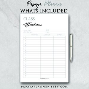 Class Attendance Tracker Printable Planner, Education Template, Study ...