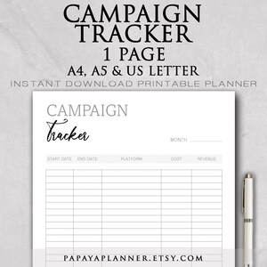 Campaign Tracker - Printable Planner, Personal Planner, Social Media ...