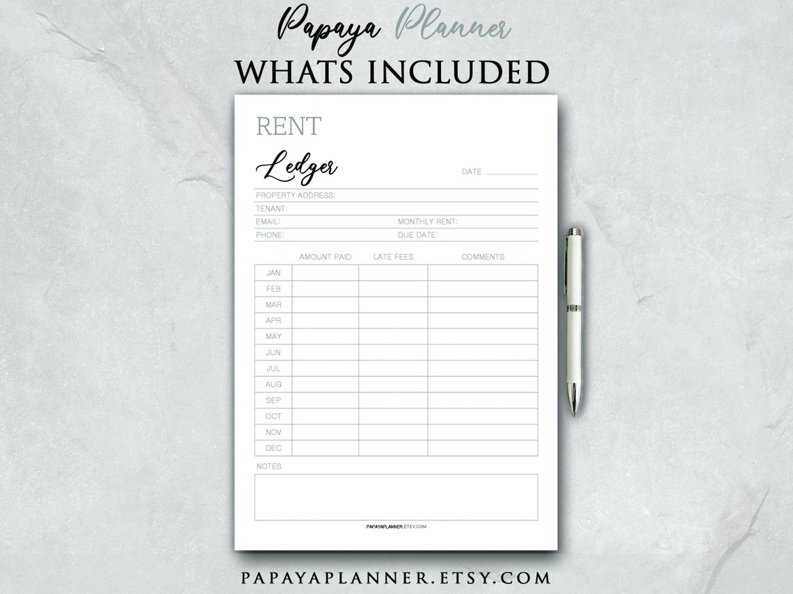 Rent Ledger Tracker Printable Planner, Household Planner, Personal ...