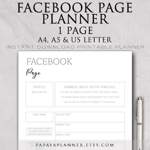 Facebook Page Planner - Printable Planner, Personal Planner, Social ...