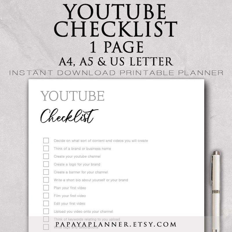 Youtube Video Checklist - Etsy