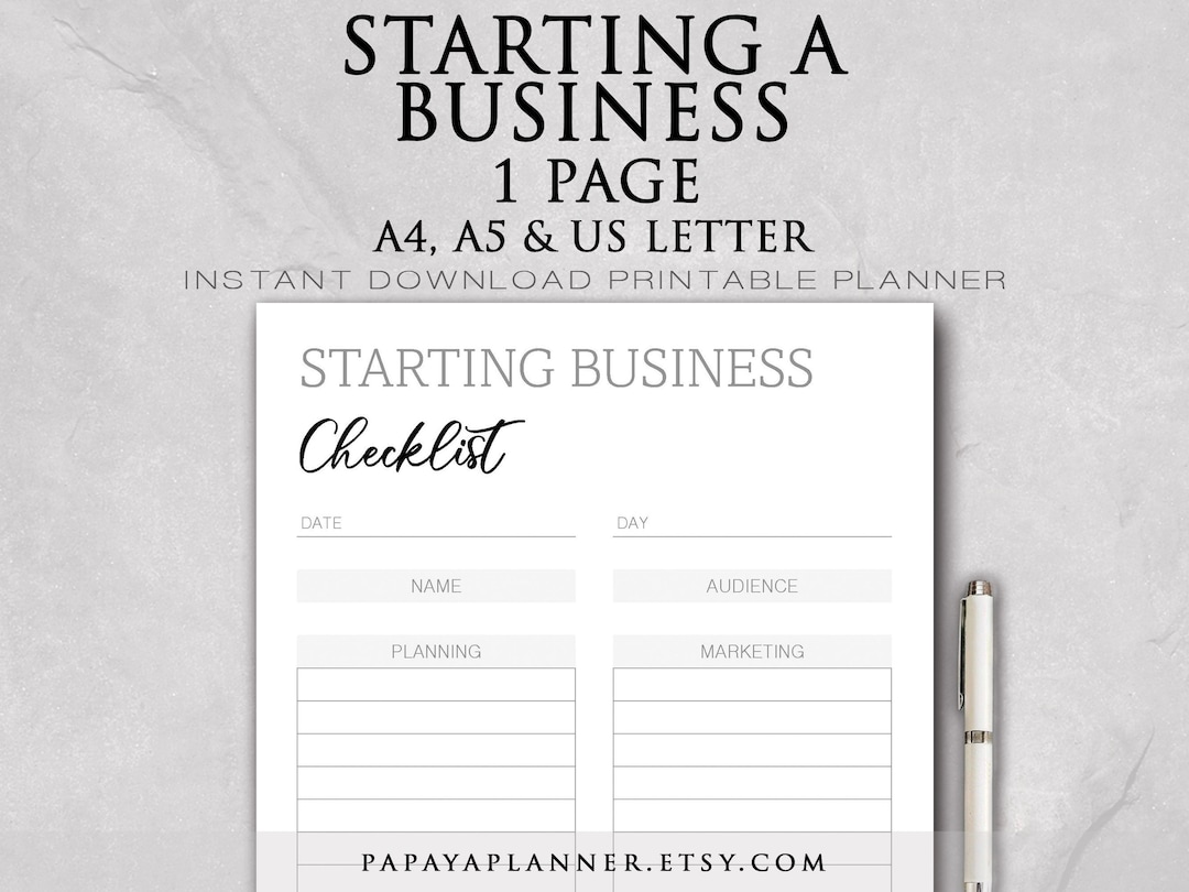 Starting Business Checklist - Printable Planner, Business Template ...