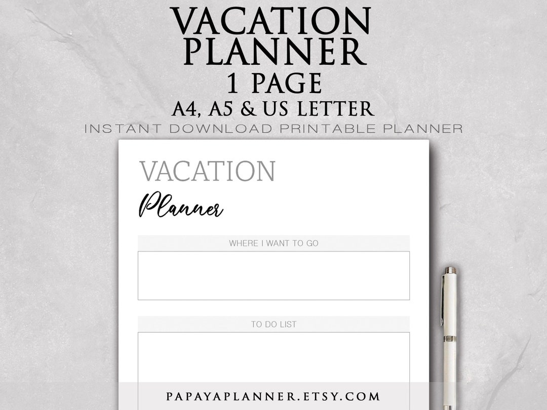 Vacation Planner - Printable Planner, Personal Planner, Leisure Planner ...