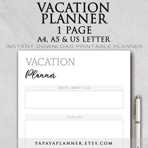 Vacation Planner - Printable Planner, Personal Planner, Leisure Planner ...