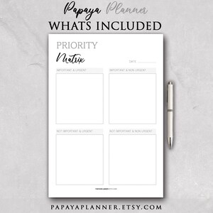 Priority Matrix Planner - Printable Planner, Business Template, Digital ...