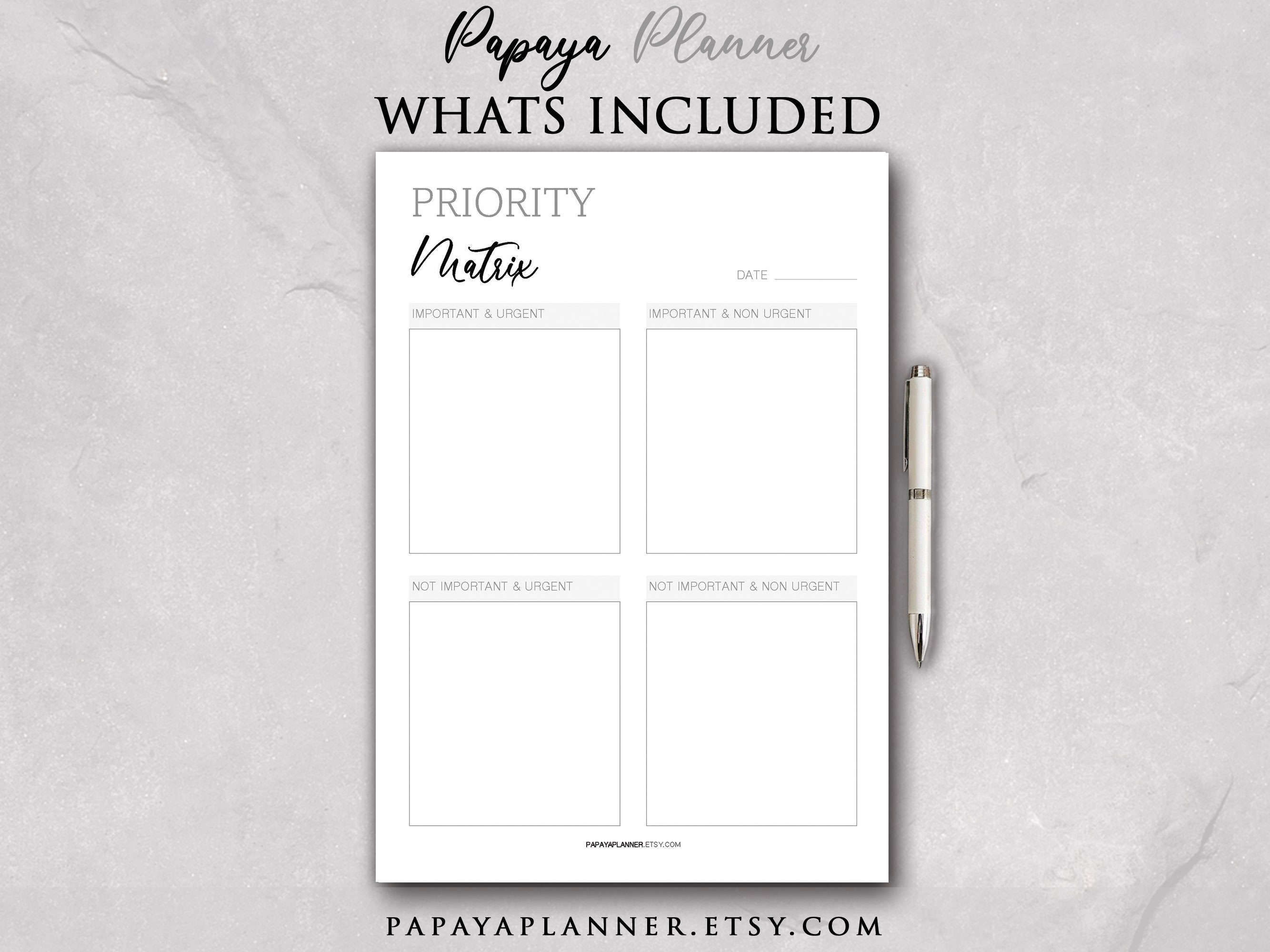 Priority Matrix Planner - Printable Planner, Business Template, Digital ...