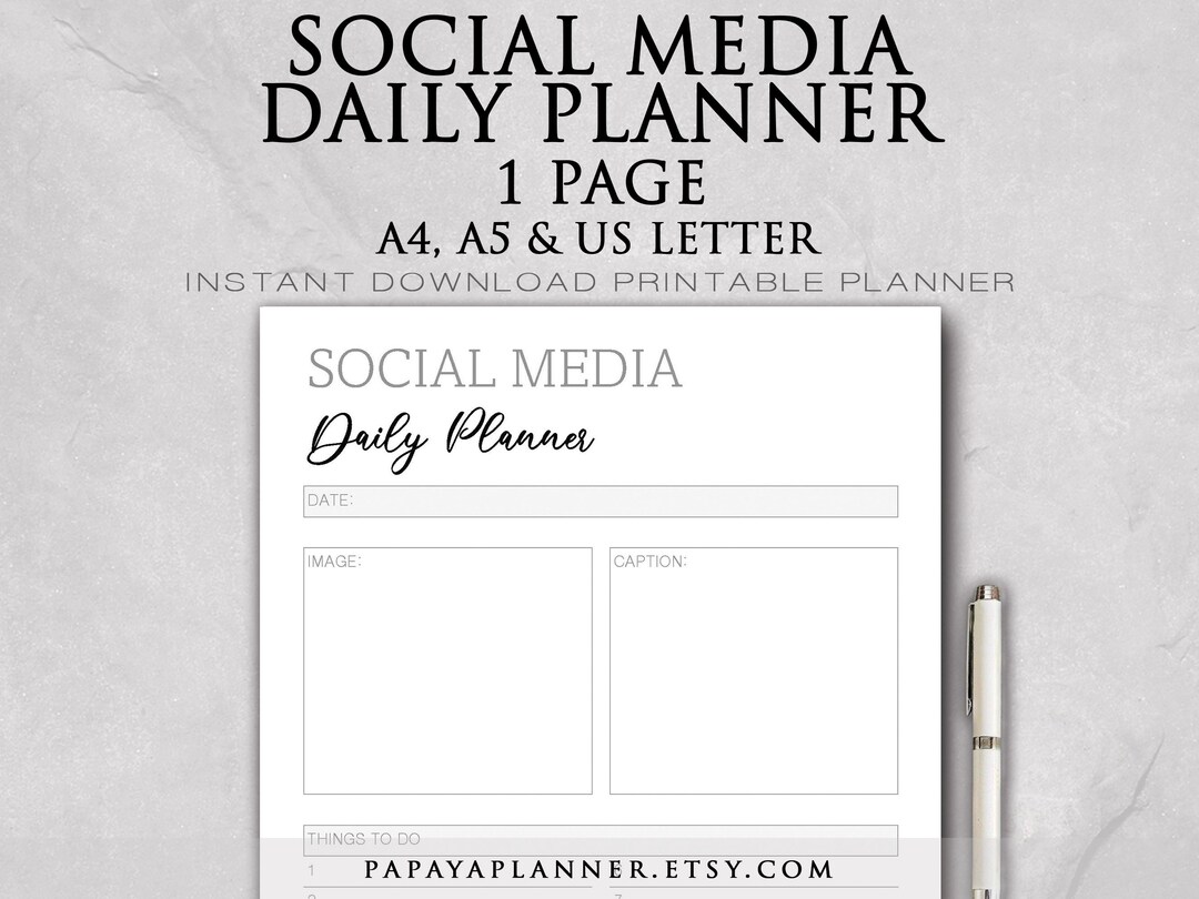 Social Media Daily Planner - Printable Planner, Personal Planner ...