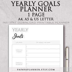 Yearly Goals Planner - Printable Planner, Productivity Planner, Habit ...