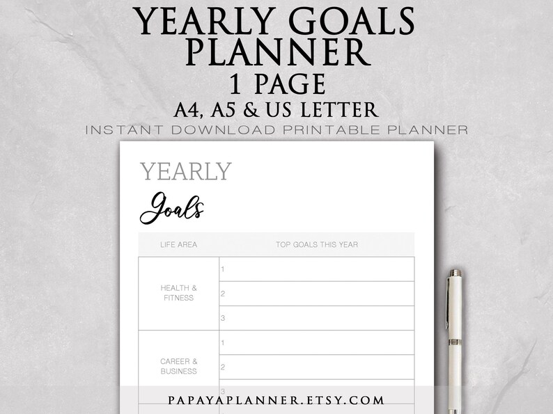 Yearly Goals Planner Printable Planner, Productivity Planner, Habit ...