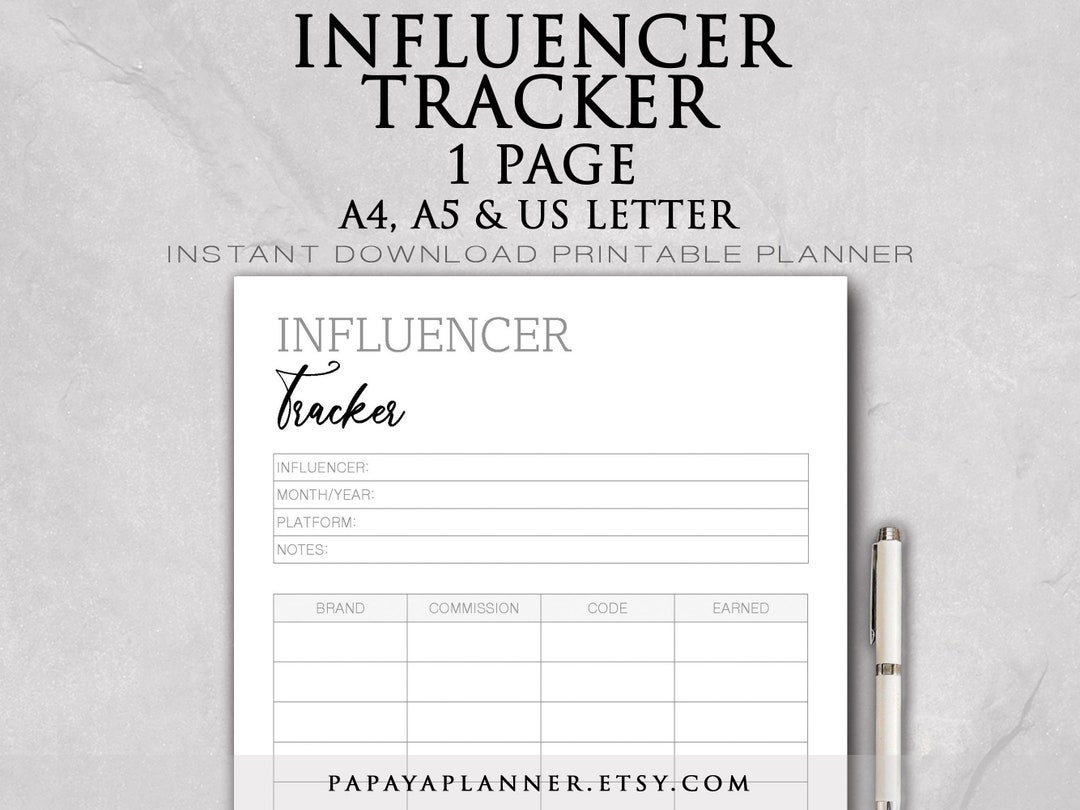 Influencer Tracker Printable Planner, Personal Planner, Social Media ...