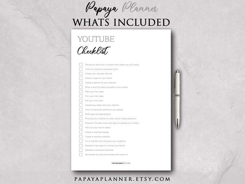 Youtube Checklist - Printable Planner, Personal Planner, Social Media ...