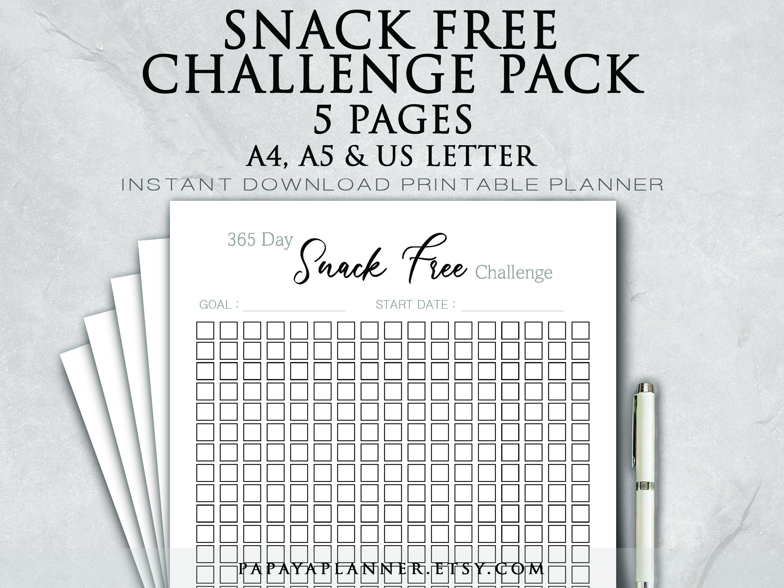 Snack Free Challenge Printable Planner, Fitness Template, Digital Plan ...