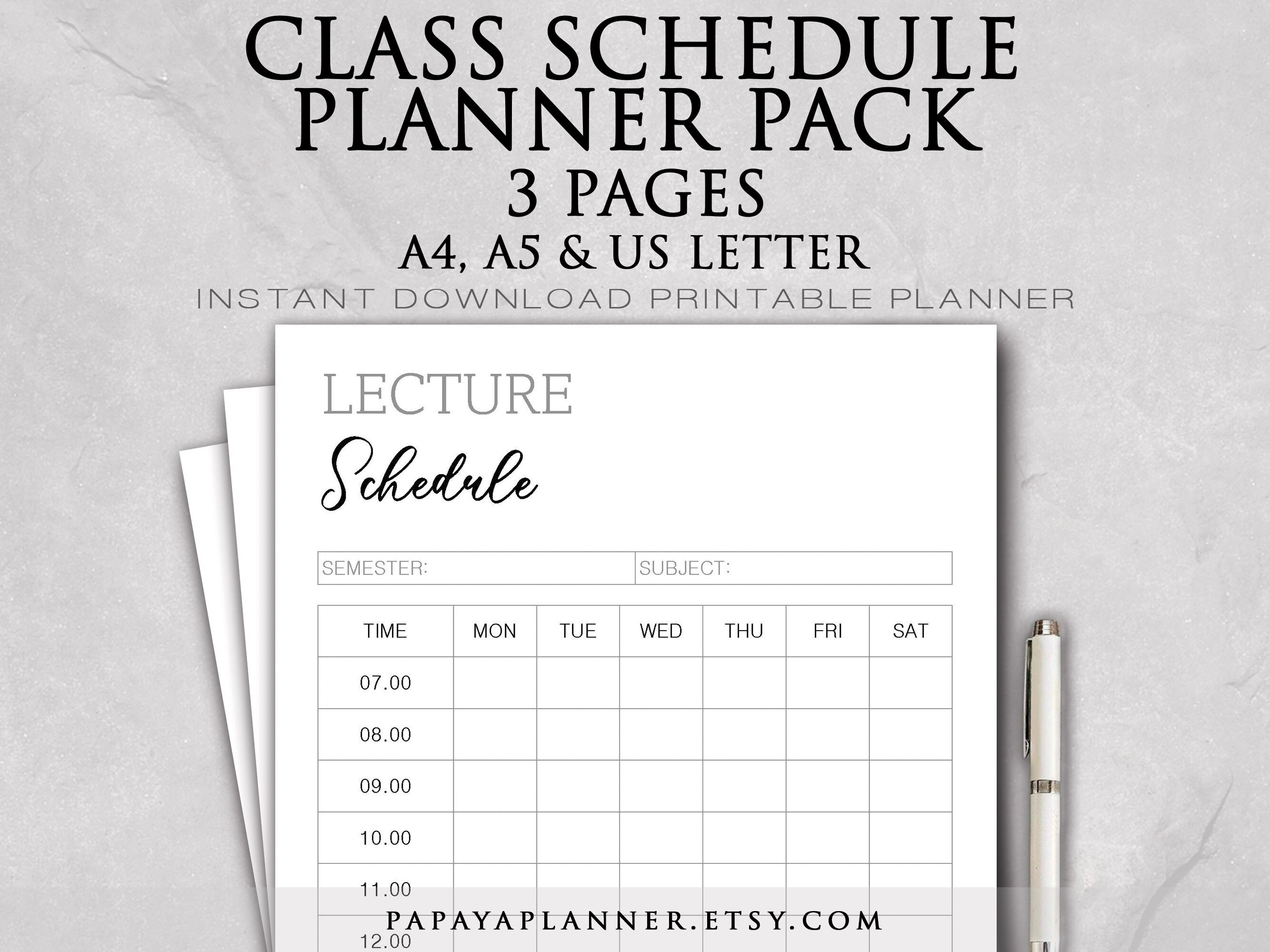 Class Schedule Pack - Printable Planner, Education Template, Study Plan ...