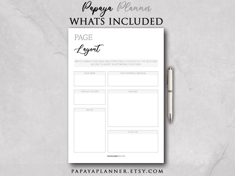 Page Layout Planner - Printable Planner, Personal Planner, Social Media ...