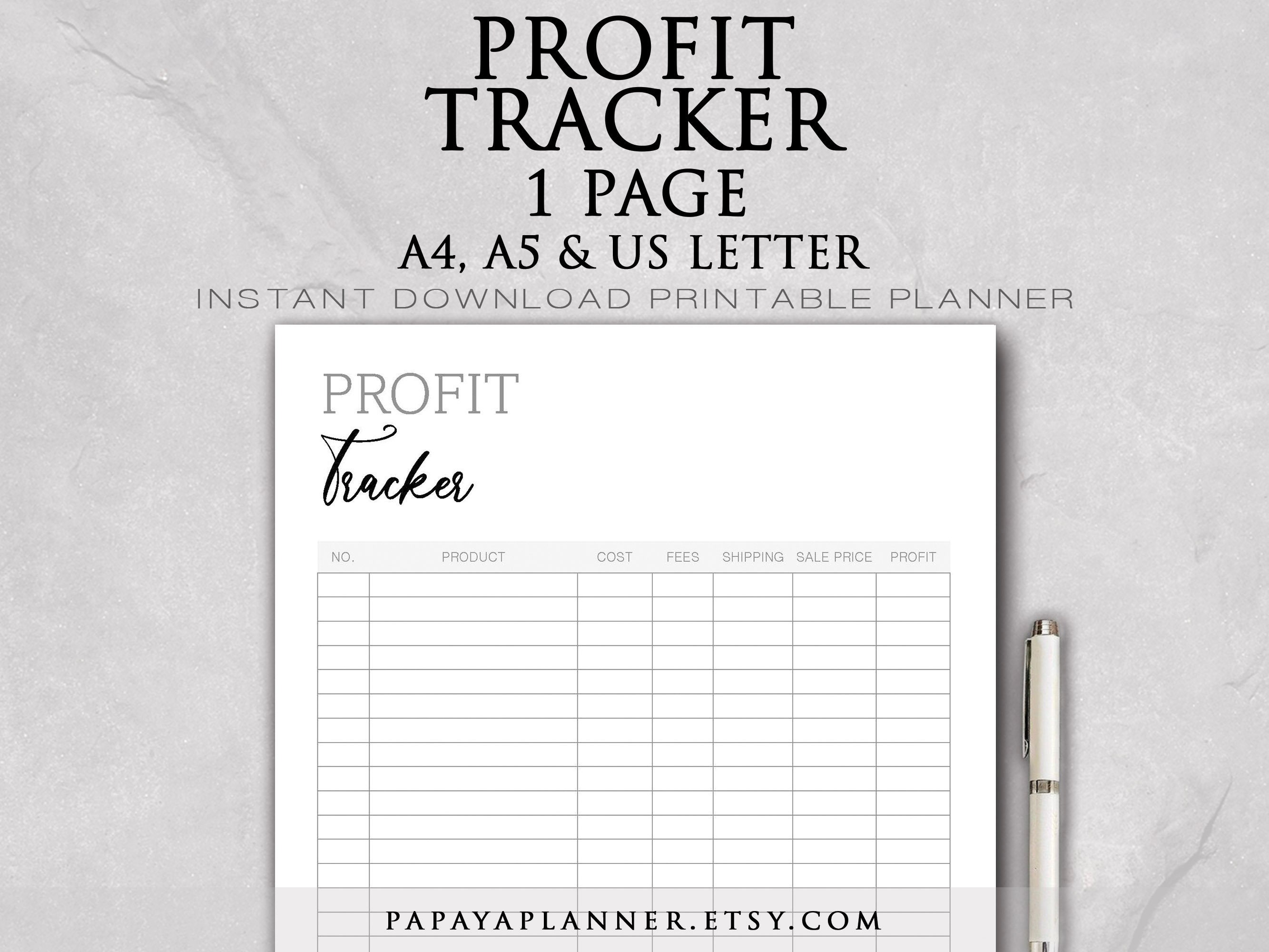Profit Tracker - Printable Planner, Financial Template, Bill Plan ...