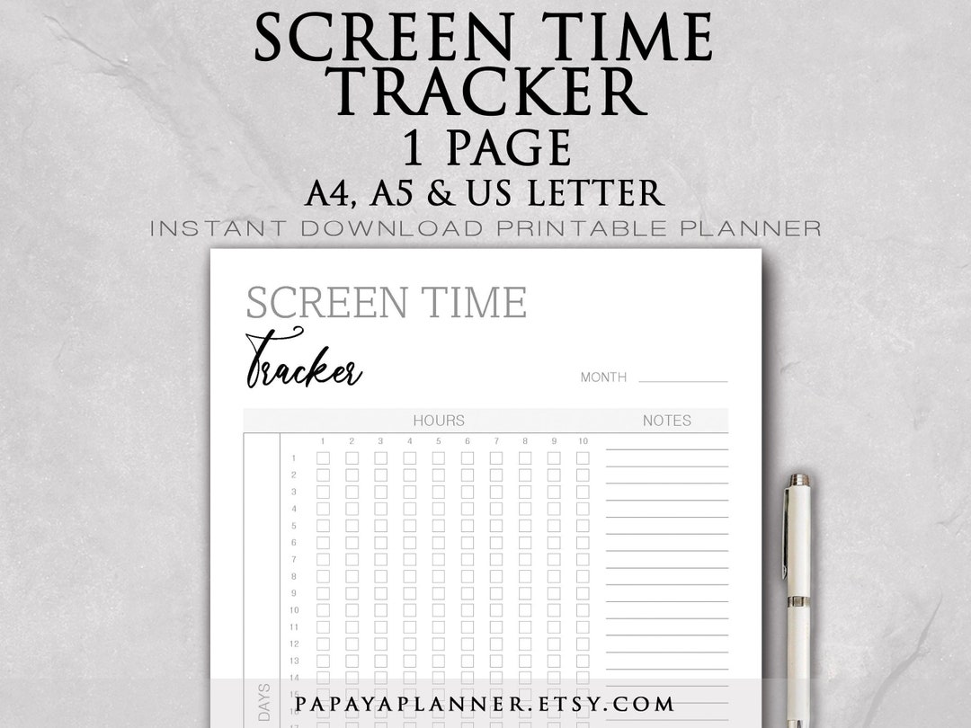 Screen Time Tracker - Printable Planner, Household Planner, Personal Planner, Life Tracker ...