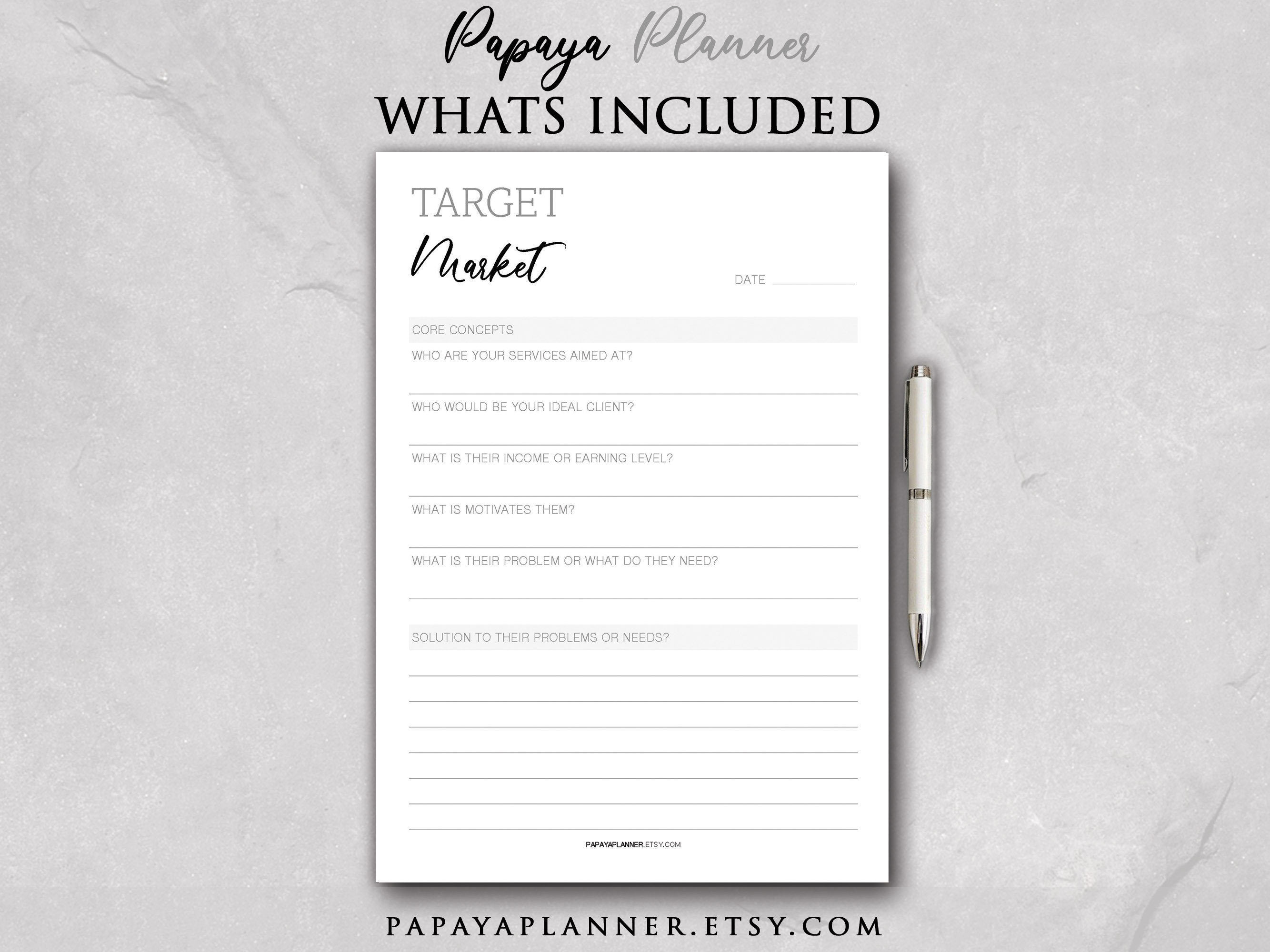 Target Market Planner Printable Planner, Business Template, Digital ...